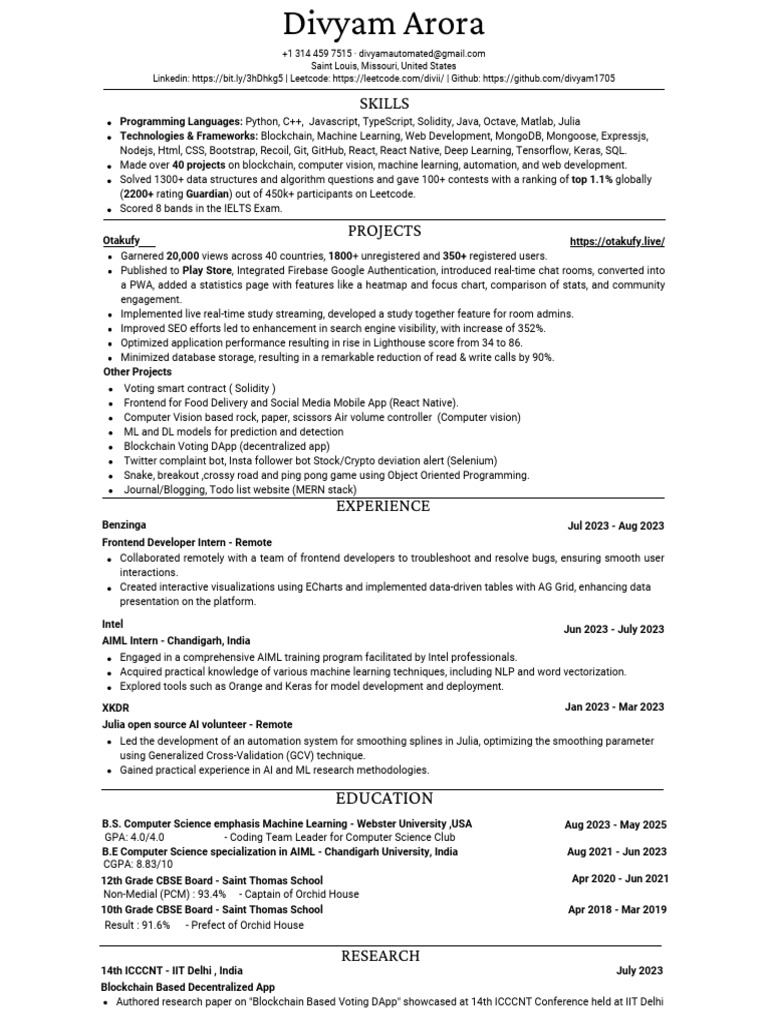 Divyam Arora Resume. | PDF | Machine Learning | Web Development