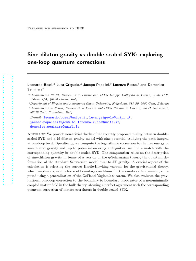 Sine-Dilaton Gravity and SYK Duality Analysis | PDF | Gravity | String ...