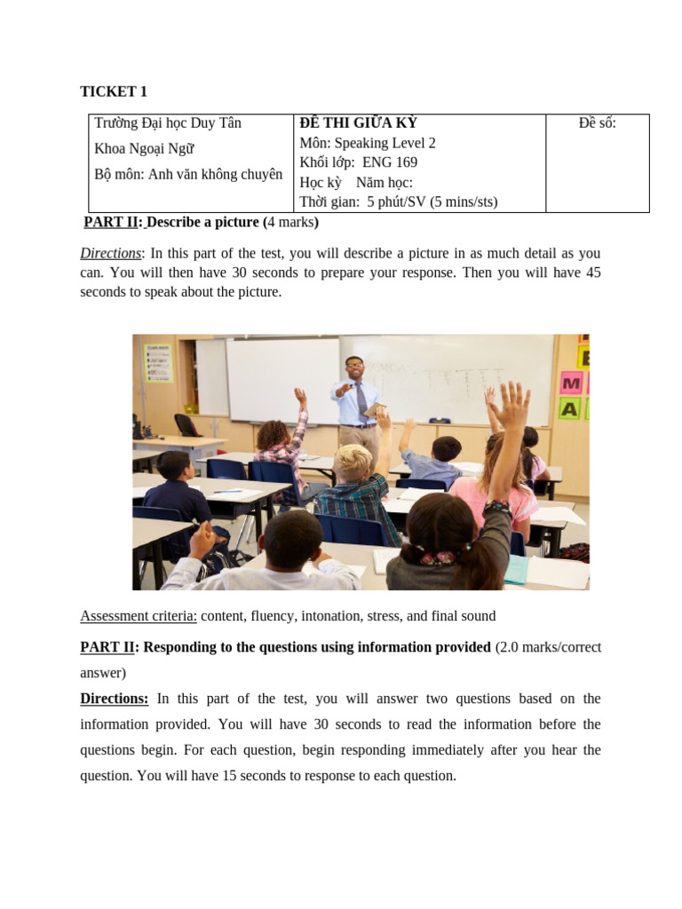 ĐỀ 1 SPEAKING LEVEL 2 | PDF