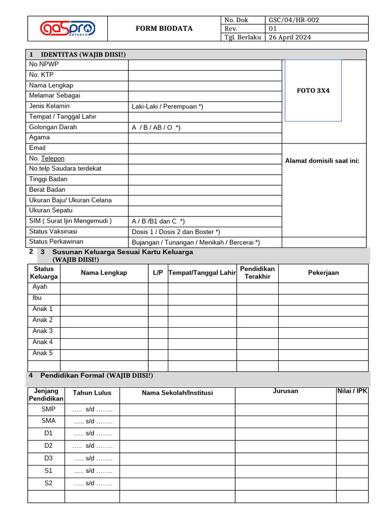 GSC04 HR-002 Form Biodata | PDF