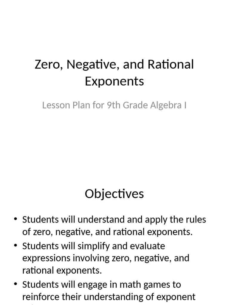 9th Grade Exponents Lesson Plan | PDF | Mathematics | Exponentiation