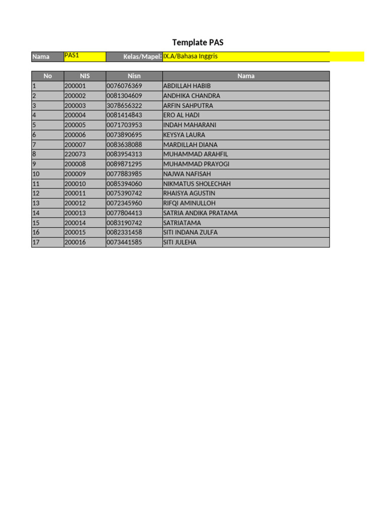 Template PAS-IX.A-Bahasa Inggris | PDF