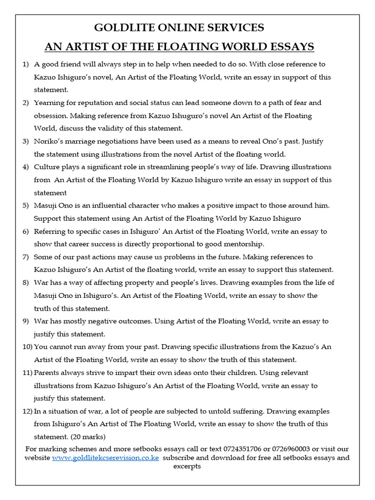 An Artist of The Floating World Essays Questions | PDF | Social Psychology