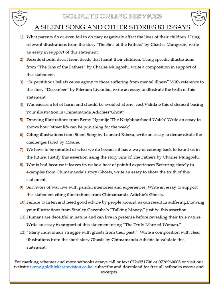 Silent Song and Other Srtories Essay Questions | PDF | Truth | Suffering