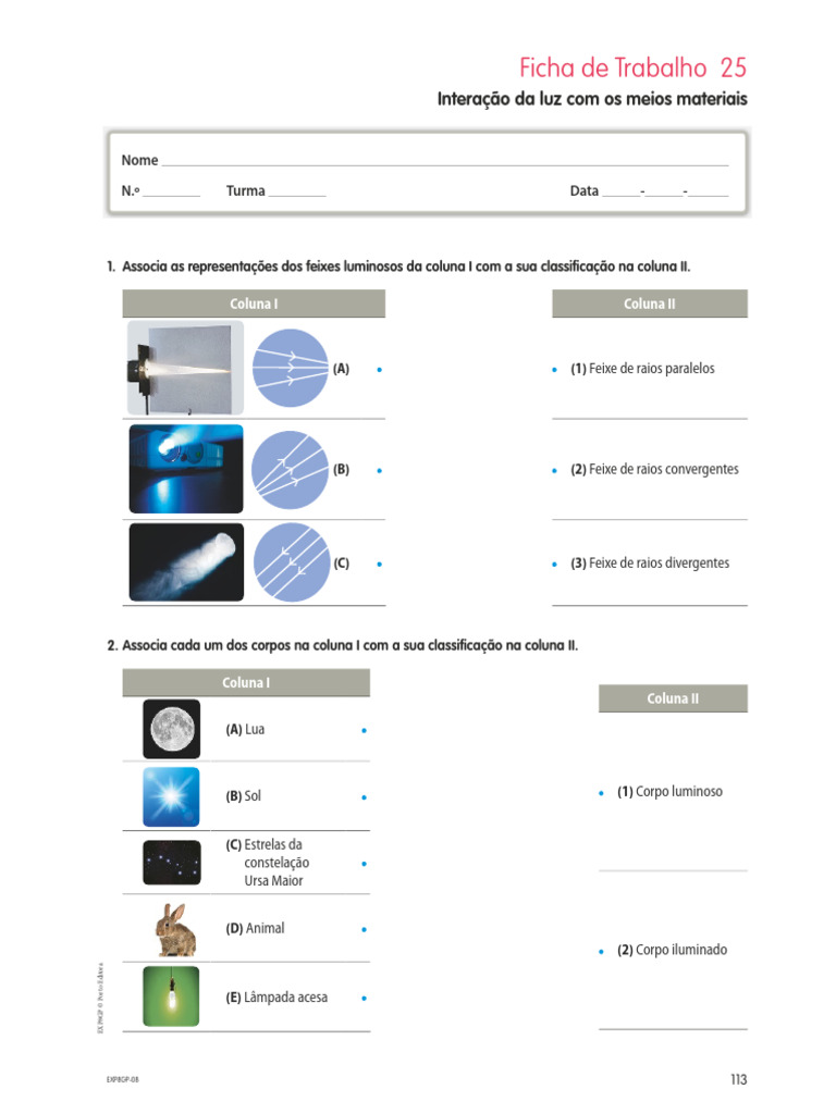 Exp8 GP Ficha Trabalho 25 | PDF | Sol | Luz