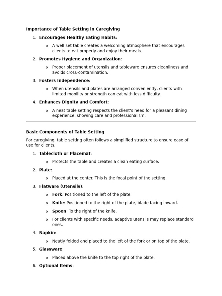 Effective Table Setting for Caregiving | PDF | Tableware | Domestic ...