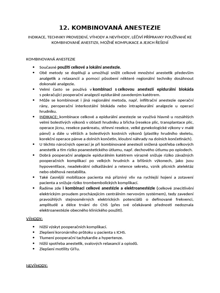 Kombinovana Anestezie | PDF