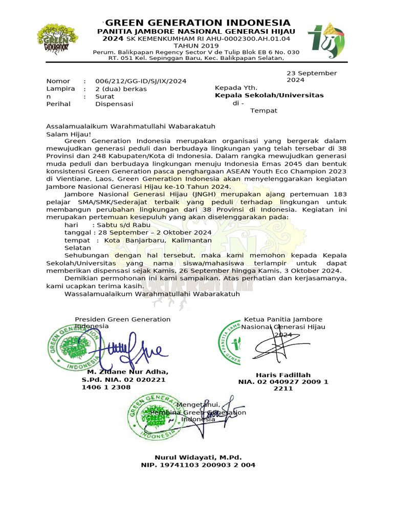 006_212_Dispensasi Panitia JNGH Universal-1 | PDF