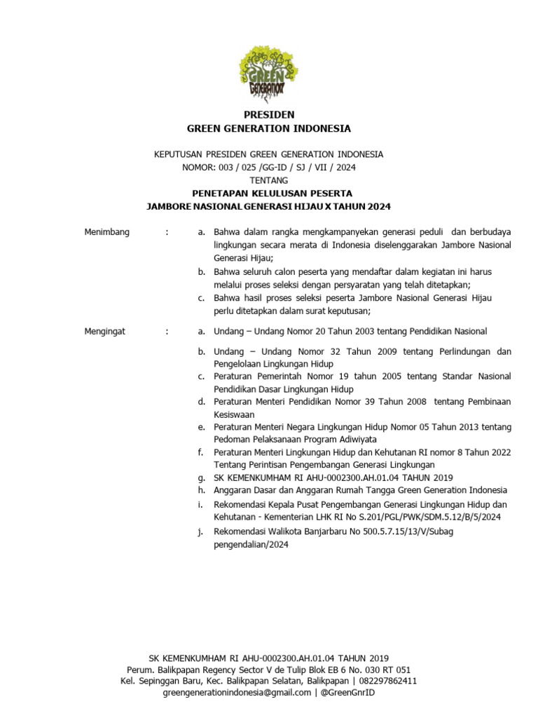 01. JNGH 2024_SURAT KEPUTUSAN PESERTA JNGH 2024 | PDF