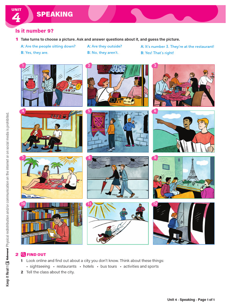 KIR Level 1 Worksheets Unit 4 Speaking | PDF