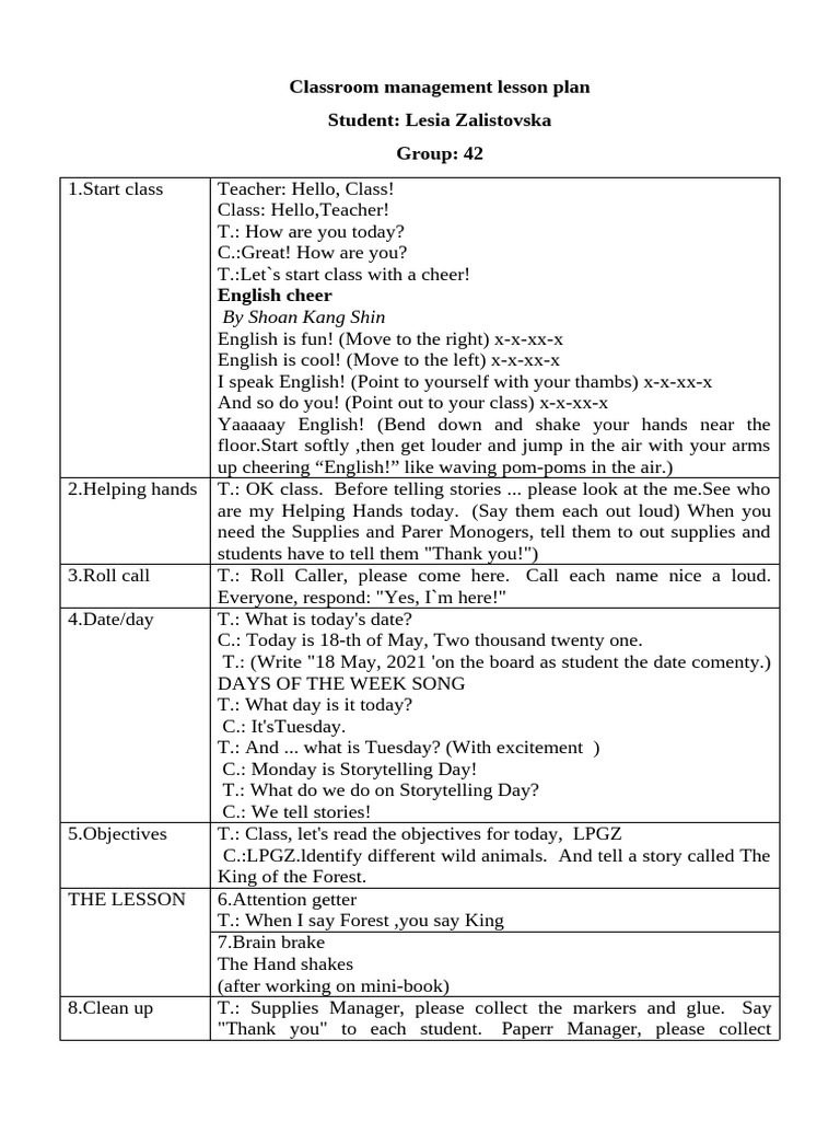 Classroom Management Lesson Plan | PDF