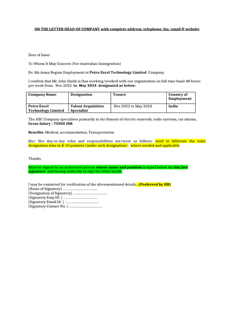 Employment Reference Letter | PDF