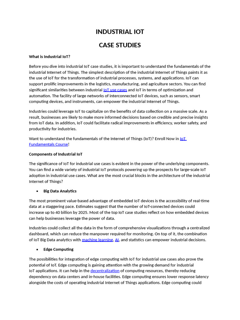 Industrial Iot Case Studies | PDF | Internet Of Things | Computing