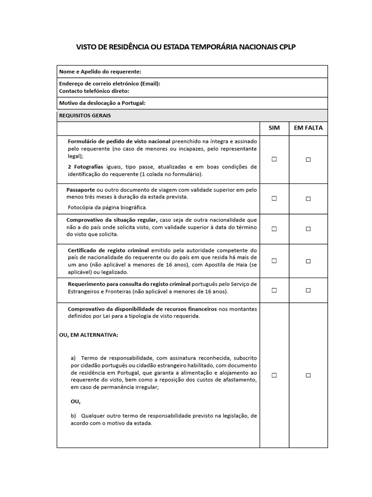 Visto de Residência Ou Estada Temporária CPLP | PDF | Visto para viagem | Governo e personalidade