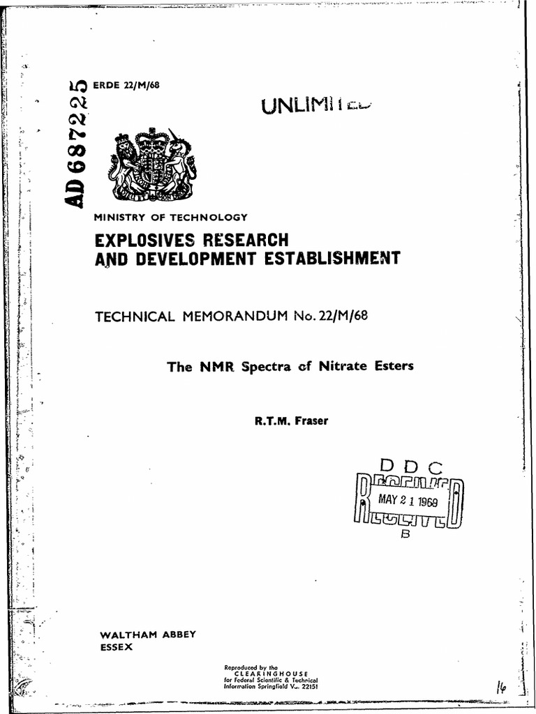 Dtic - Ad0687225 The NMR Spectra of Nitrate Esters | PDF | Ester | Glycerol