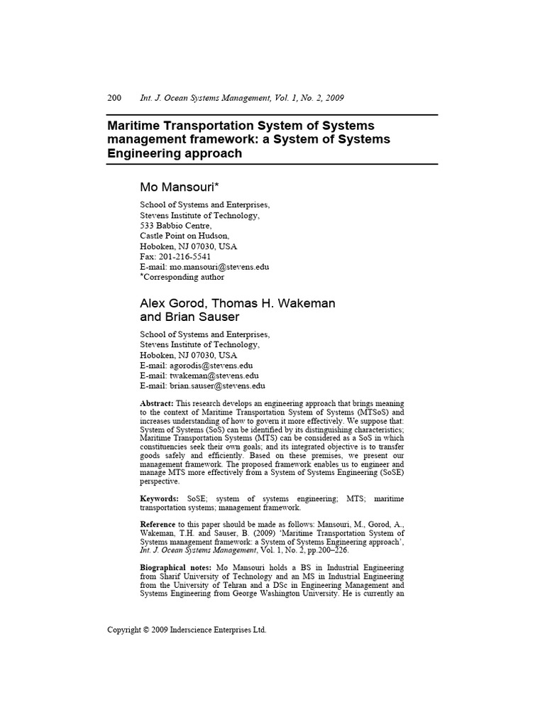 Maritime Transportation System of Systems Manageme | PDF ...