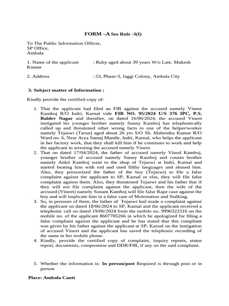 RTI RUBY 376 IPC 23 June 2024 | PDF | Sex Crimes | Crime & Violence