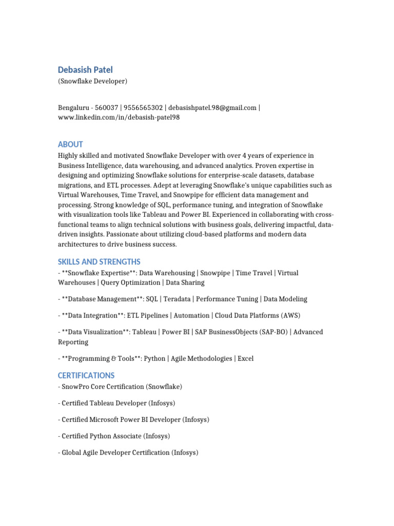 Snowflake_Developer_Resume | PDF | Databases | Computing
