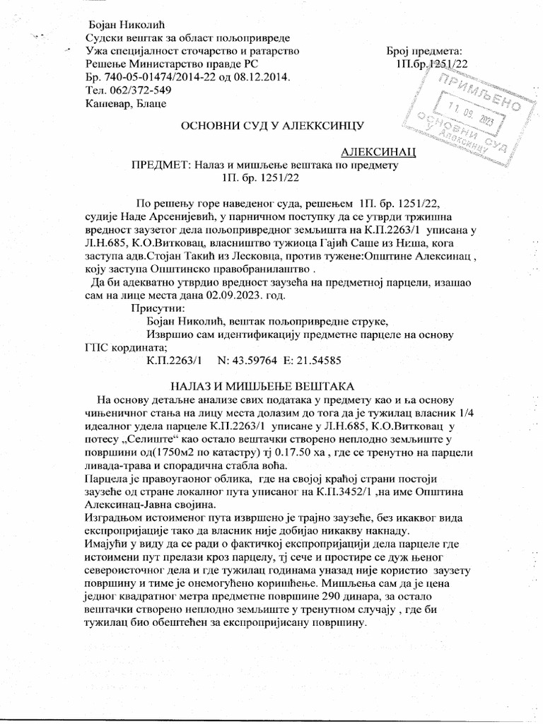 Nalaz I Mišljenje Veštaka Poljoprivredne Struke | PDF