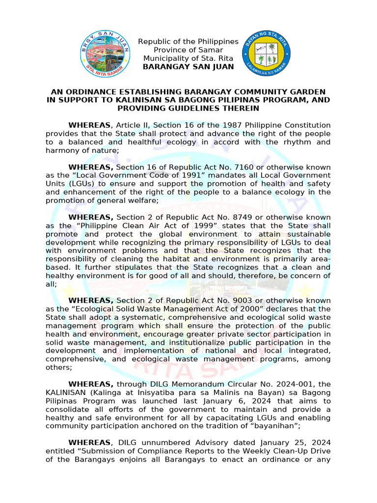 Barangay Ordinance On Kalinisan | PDF | Government
