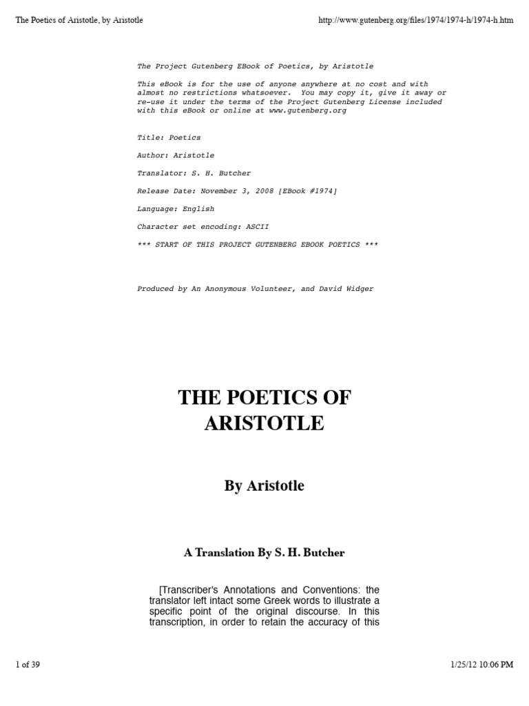 The Poetics of Aristotle, by Aristotle Notes 1 | PDF | Greek Tragedy ...