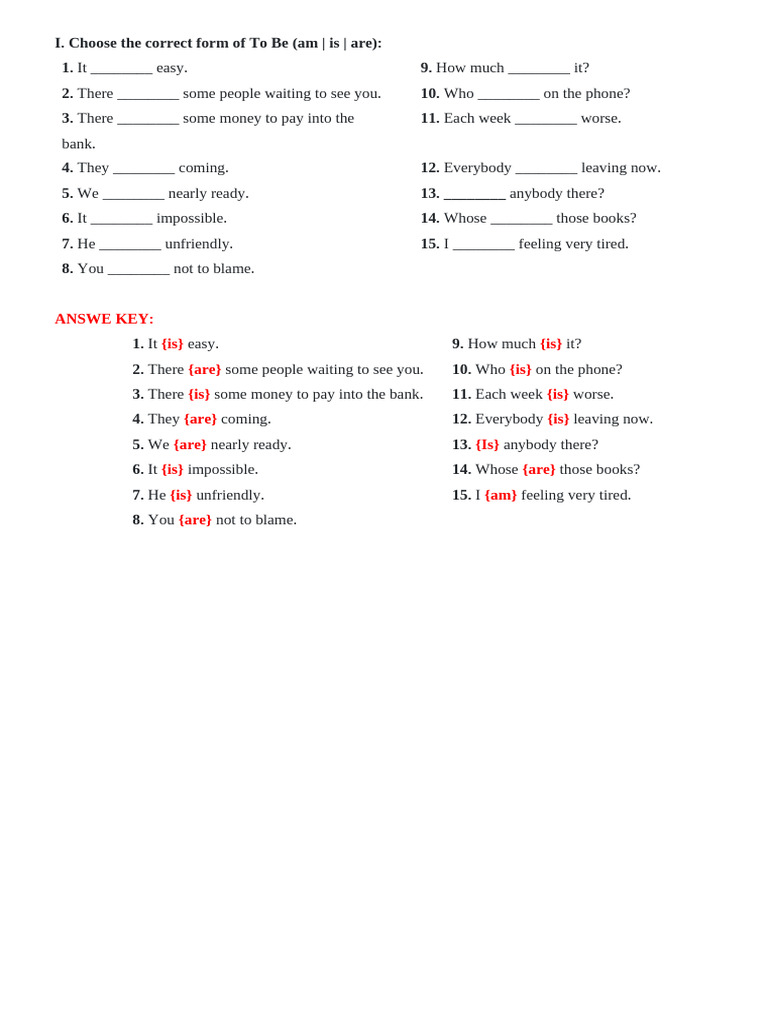 Test - Am Is Are - 15 Items | PDF