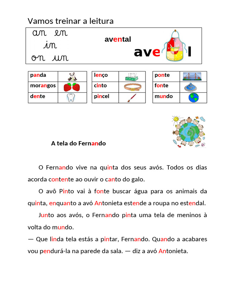 Vamos Treinar A Leitura An, En, In, On, Un - Com Questões. | PDF