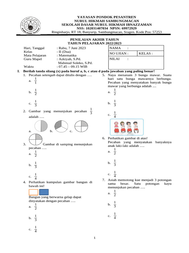Soal Pat MTK KLS 2 2022-2023 | PDF