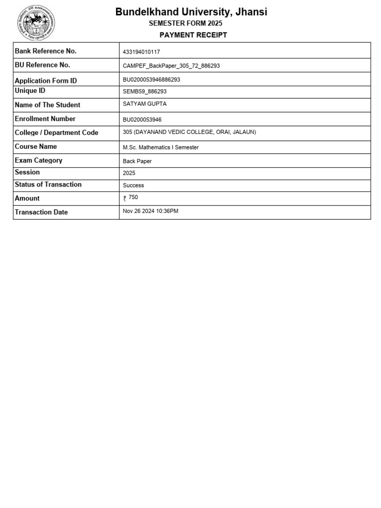 Semester Candidate Receipt | PDF