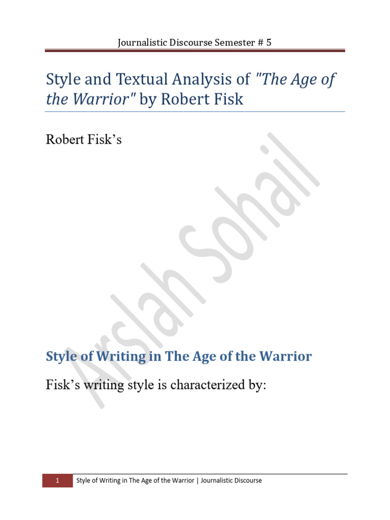 The Age Of Warrior by Robert Fisk | PDF | Narrative | Irony
