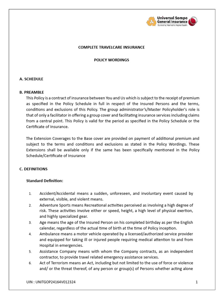 complete-travelcare-insurance-policy-wordings | PDF | Insurance | Hospital
