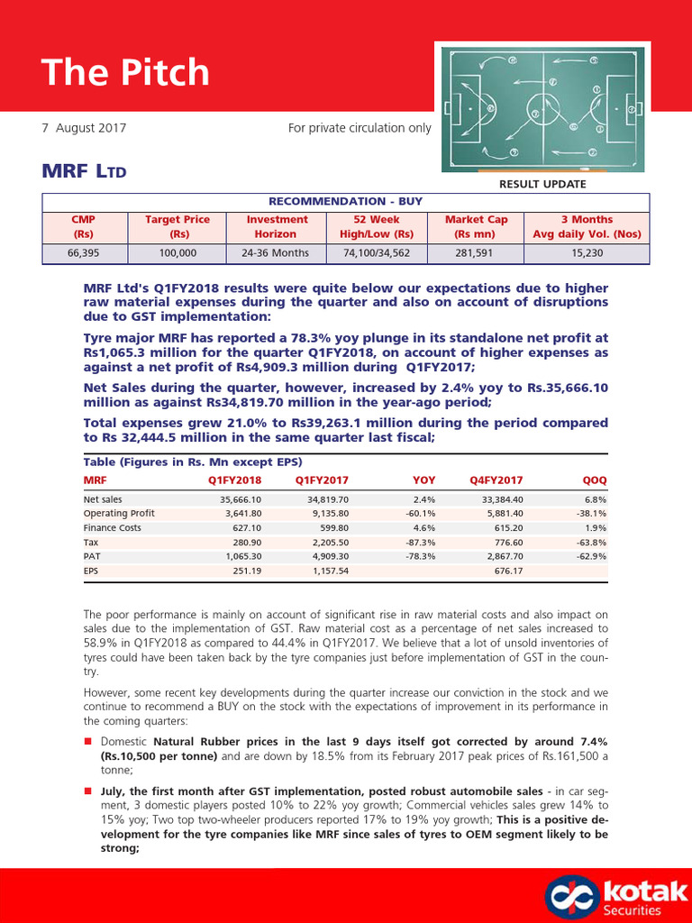 MRF Q1FY2018 Performance Review | PDF | Stocks | Securities (Finance)
