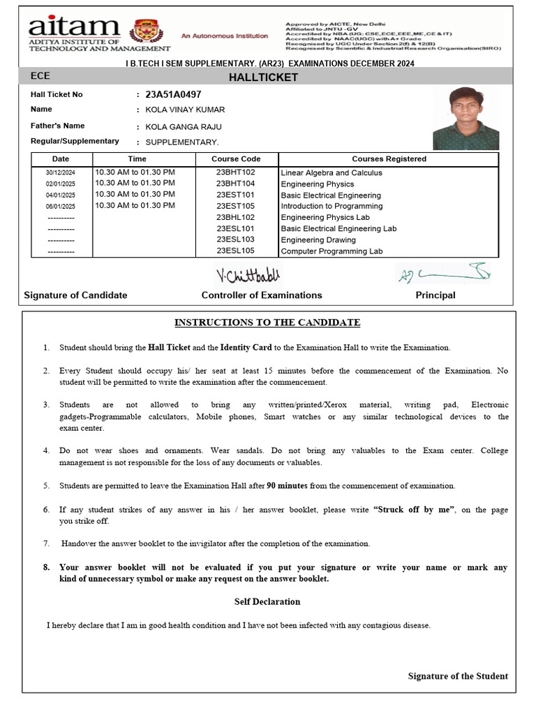 Hall Ticket | PDF | Computing