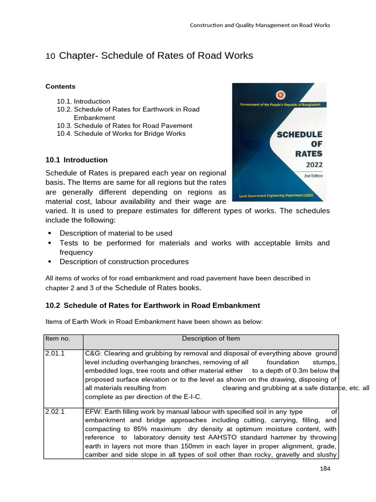 Road Works Schedule of Rates Guide | PDF | Road | Concrete