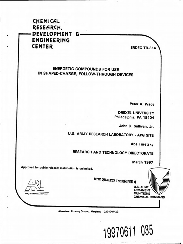 DTIC - ADA326079 Energetic Compounds For Use in Shaped-Charge, Follow ...