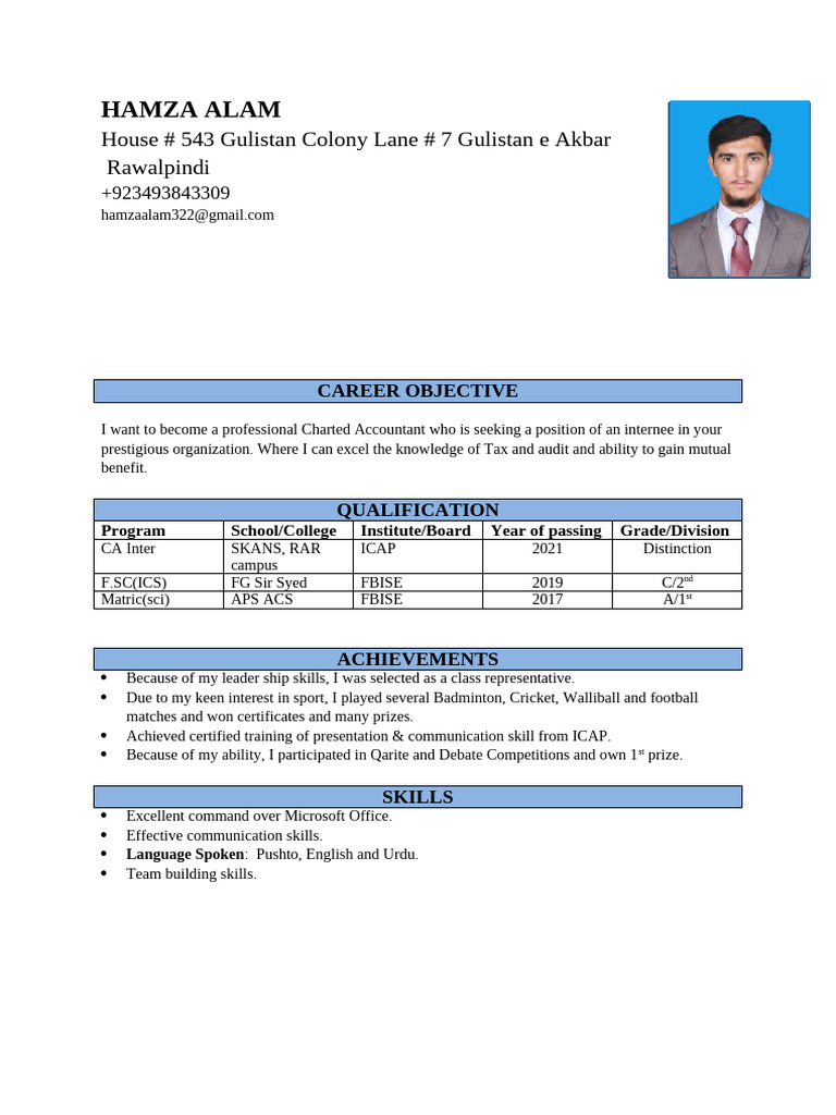 Hamza Alam12619Writing Resume | PDF