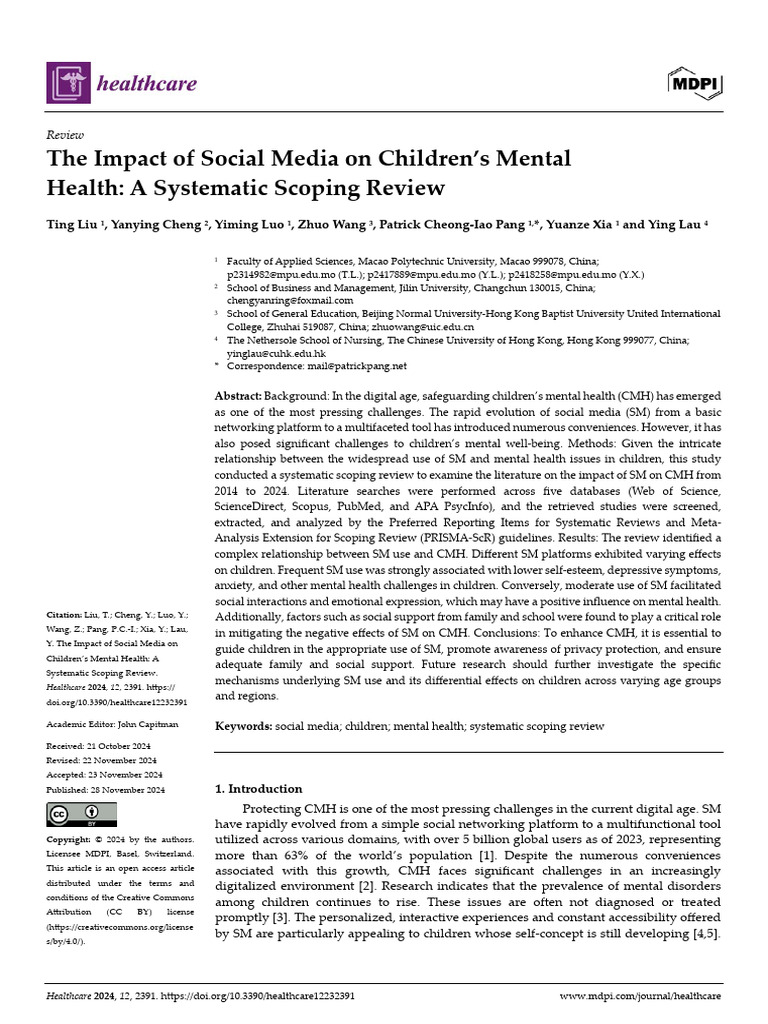 The Impact of Social Media On Childrens Mental He | PDF | Anxiety ...