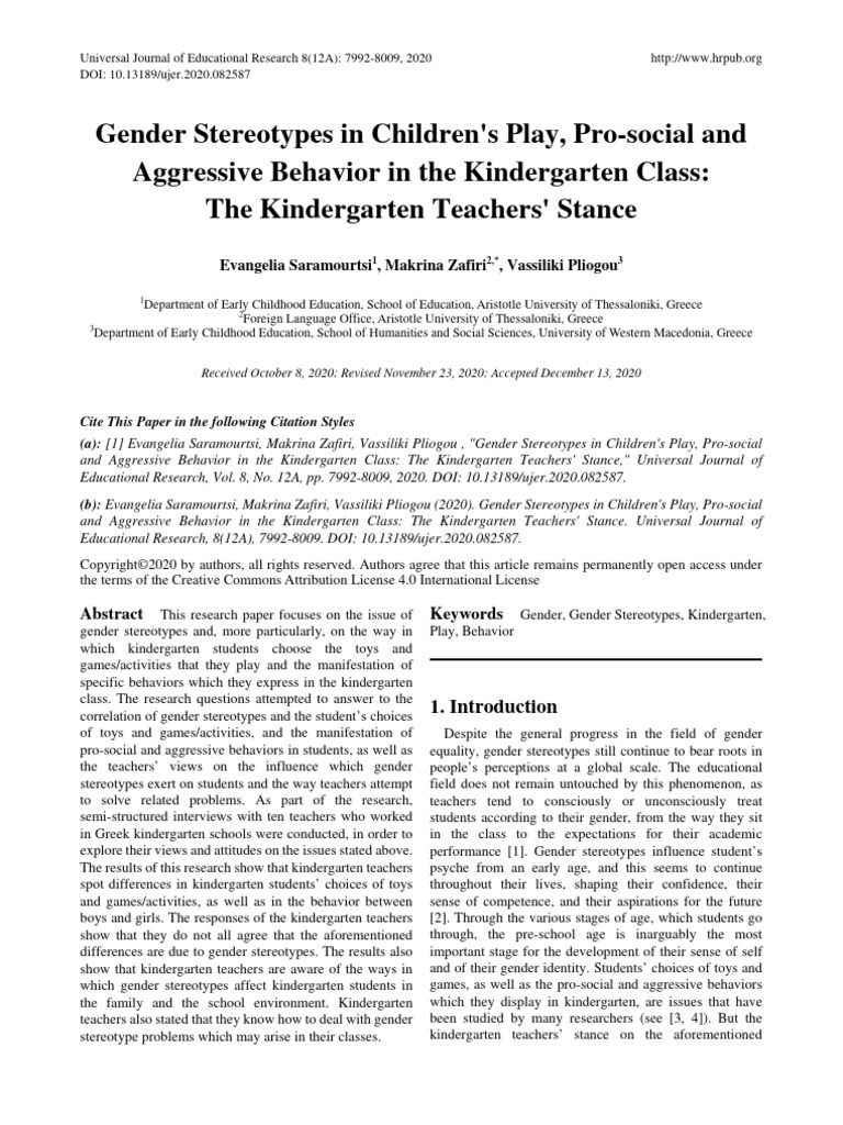 Gender Stereotypes in Kindergarten Play | PDF | Gender Studies | Gender