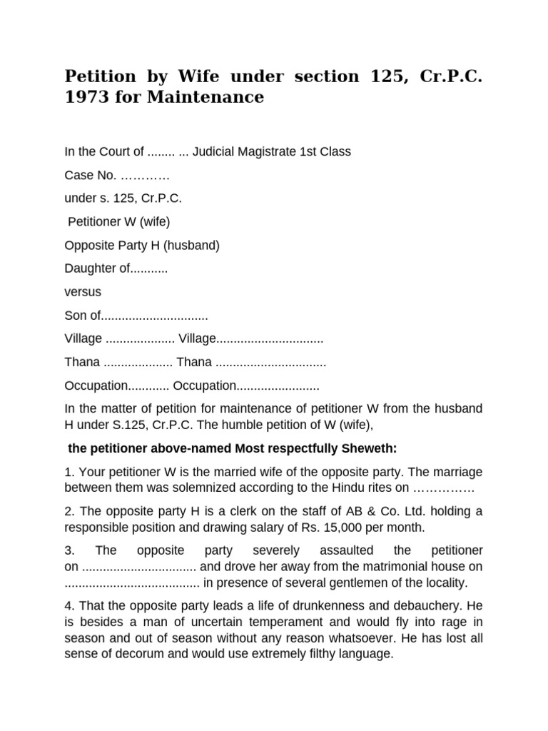 Maintenance Petition by Wife Under Cr.P.C. | PDF | Common Law | Justice