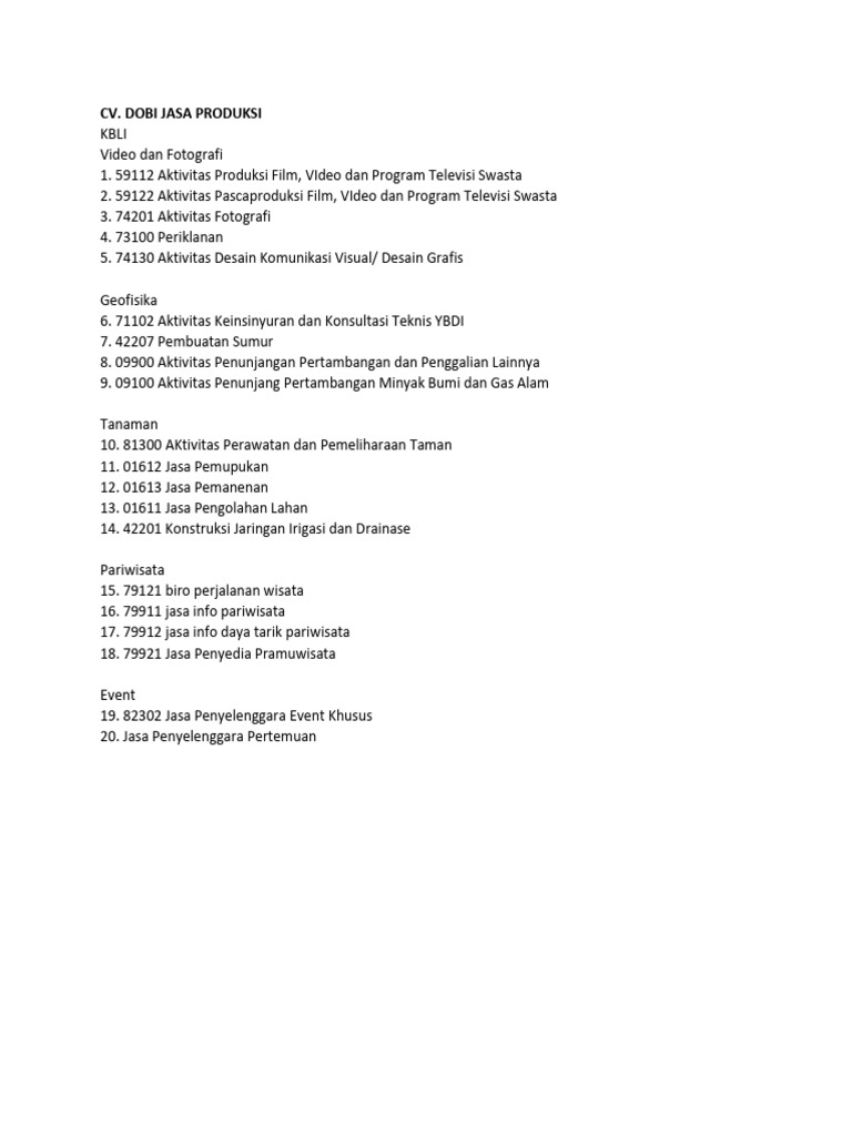 Kbli CV Dobi Jasa Produksi | PDF