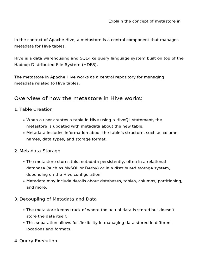 Hive Metastore: Key Functions & Benefits | PDF | Computing | Computer ...