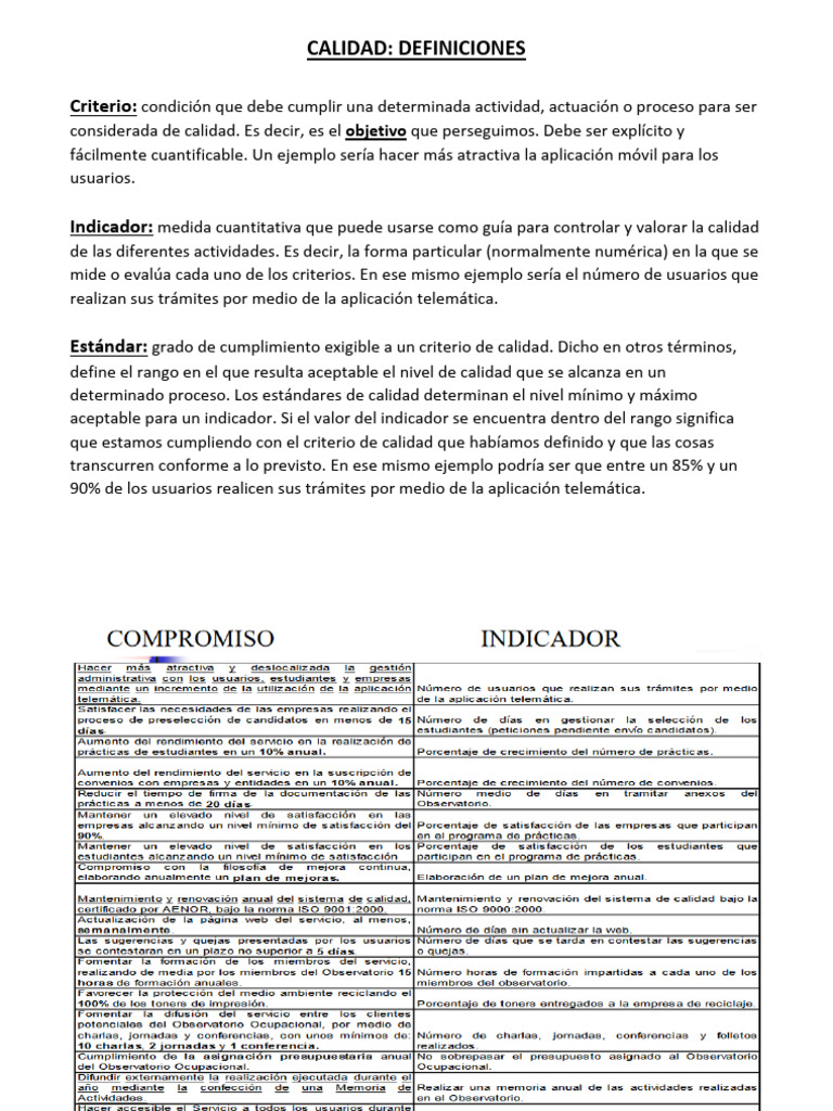 Calidad - Definiciones | PDF
