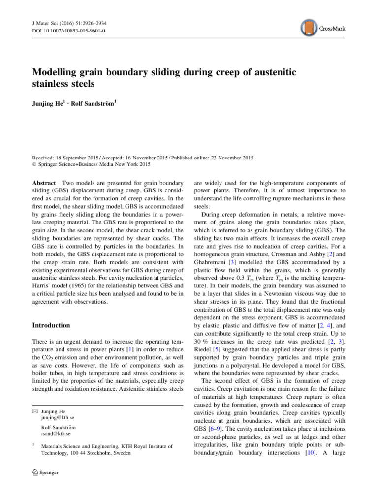 Modelling Grain Boundary Sliding During Creep of Austenitic SS | PDF ...