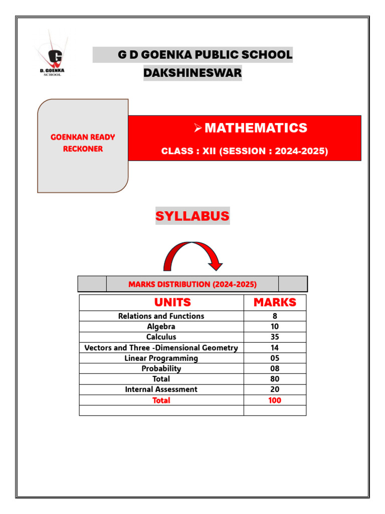 Mathematics Part 1 Ready Reckoner Xii Gdgpsd 2024-25 | PDF | Matrix ...