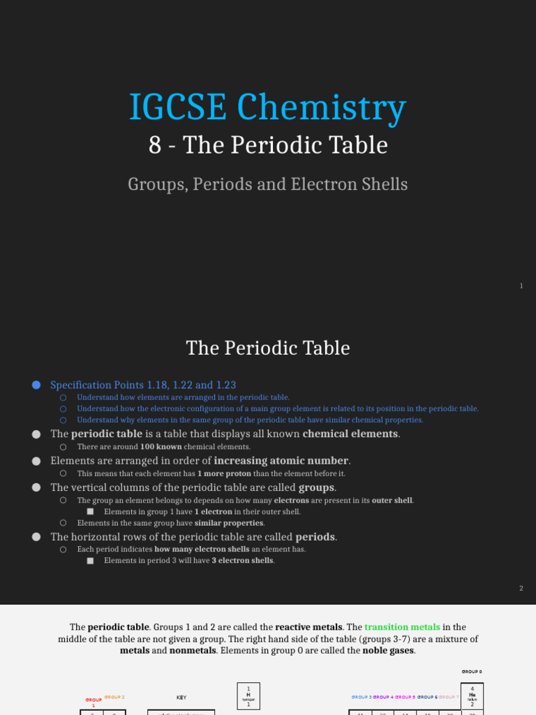 IGCSE Chemistry Lecture 8 the Periodic Table | PDF | Periodic Table ...
