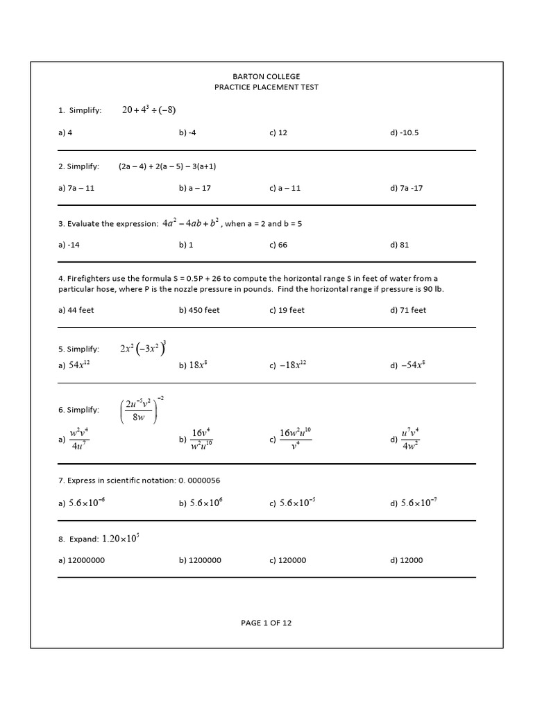 Algebra Test | PDF | Mathematics