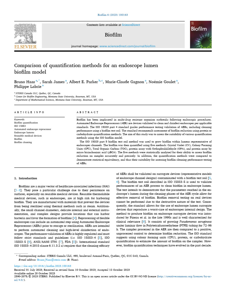 Comparison of Quantification Methods For An Endoscope Lumen | PDF ...