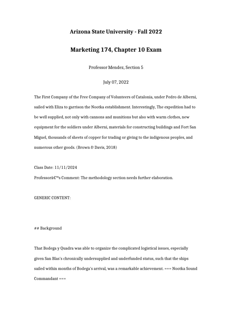 Marketing 174 Chapter 10 Exam | PDF | New Spain | Spanish Colonization Of The Americas