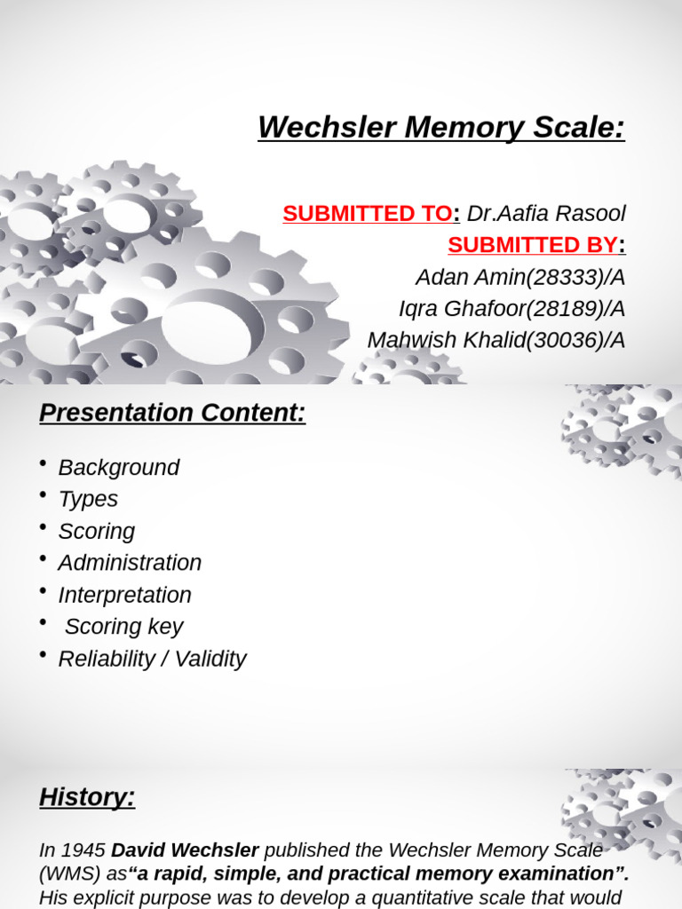 Wechsler Memory Scale Overview | PDF
