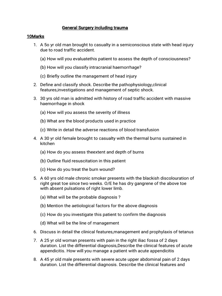 University Questions Surgery | PDF